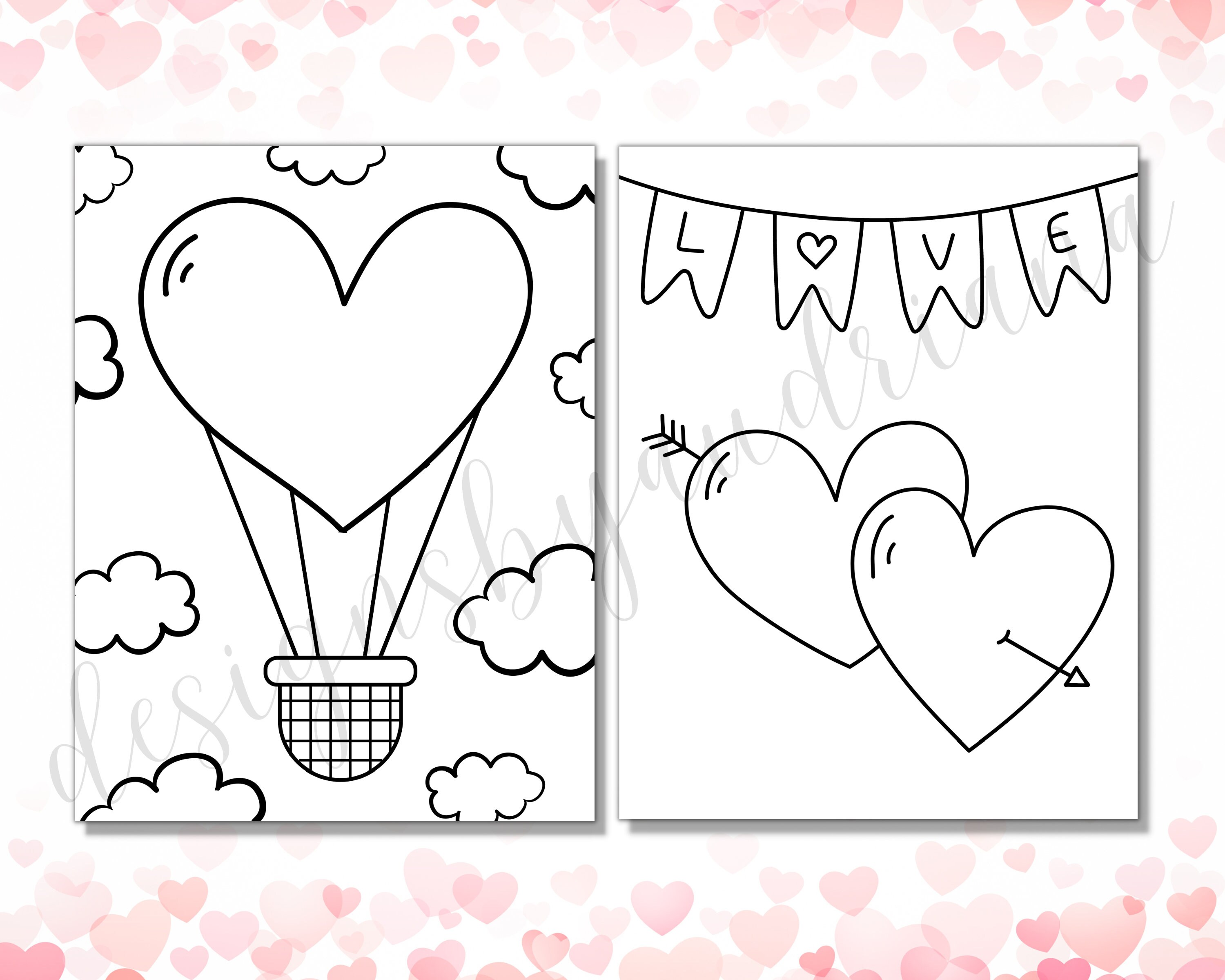 Valentine's Day Printable Coloring Page Bundle, Coloring Activities for ...