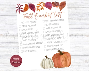 Printable Fall Bucket List - Etsy