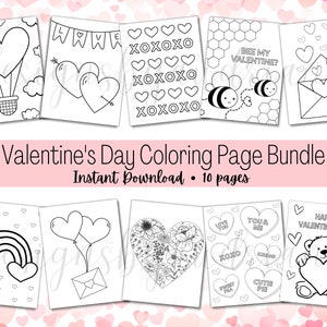 Valentine's Day Printable Coloring Page Bundle, Coloring Activities for ...