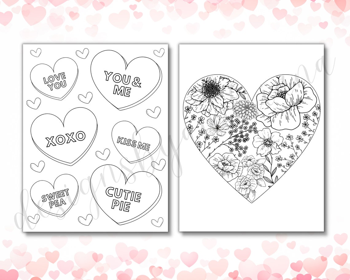 Valentine's Day Printable Coloring Page Bundle, Coloring Activities for ...