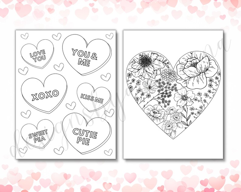 Valentine's Day Printable Coloring Page Bundle, Coloring Activities for ...