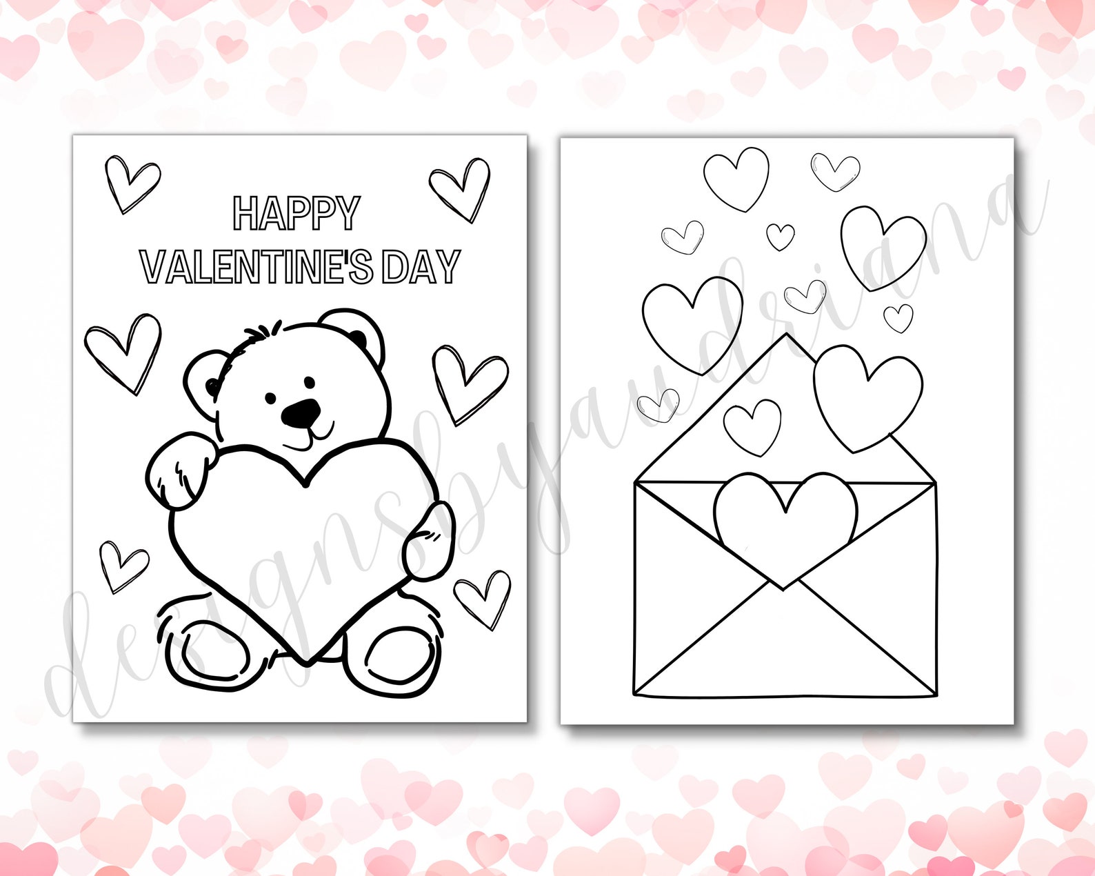 Valentine's Day Printable Coloring Page Bundle, Coloring Activities for ...