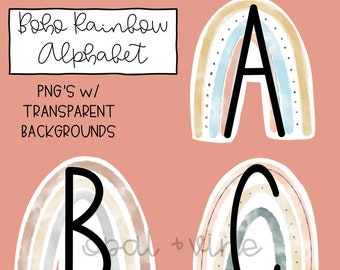 Boho Rainbows Letters and Numbers, Boho Rainbows Alphabet, Boho ...