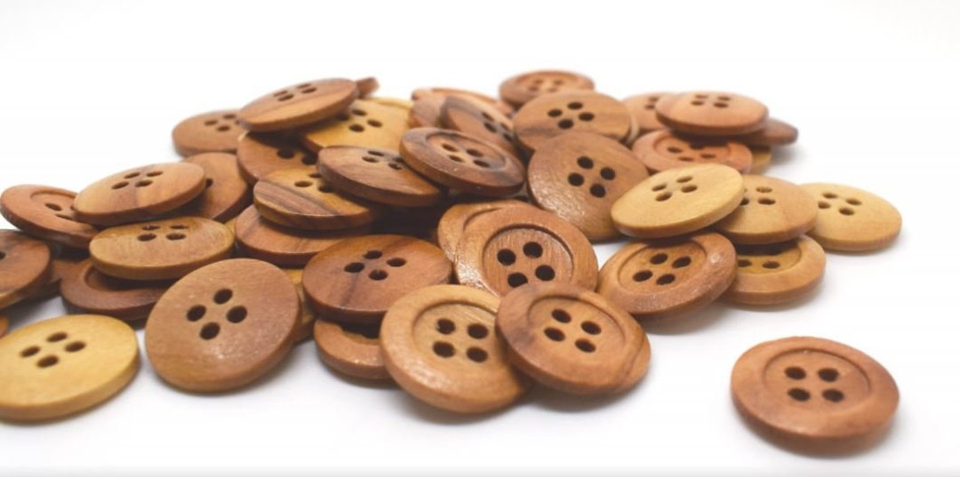 Solid Wooden Buttons - 15mm Olive Wood Buttons - Classic 4 Hole in a ...