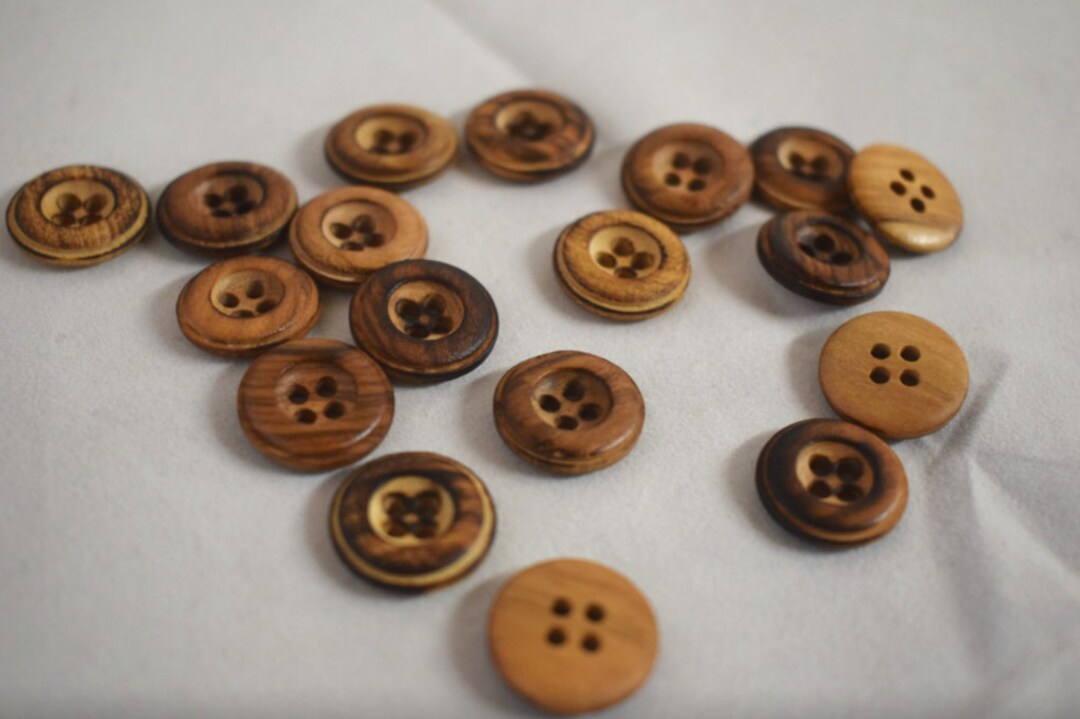 Olive Wood Buttons - 15mm (5pk) Natural Burned Finish Classic Edge 4 ...
