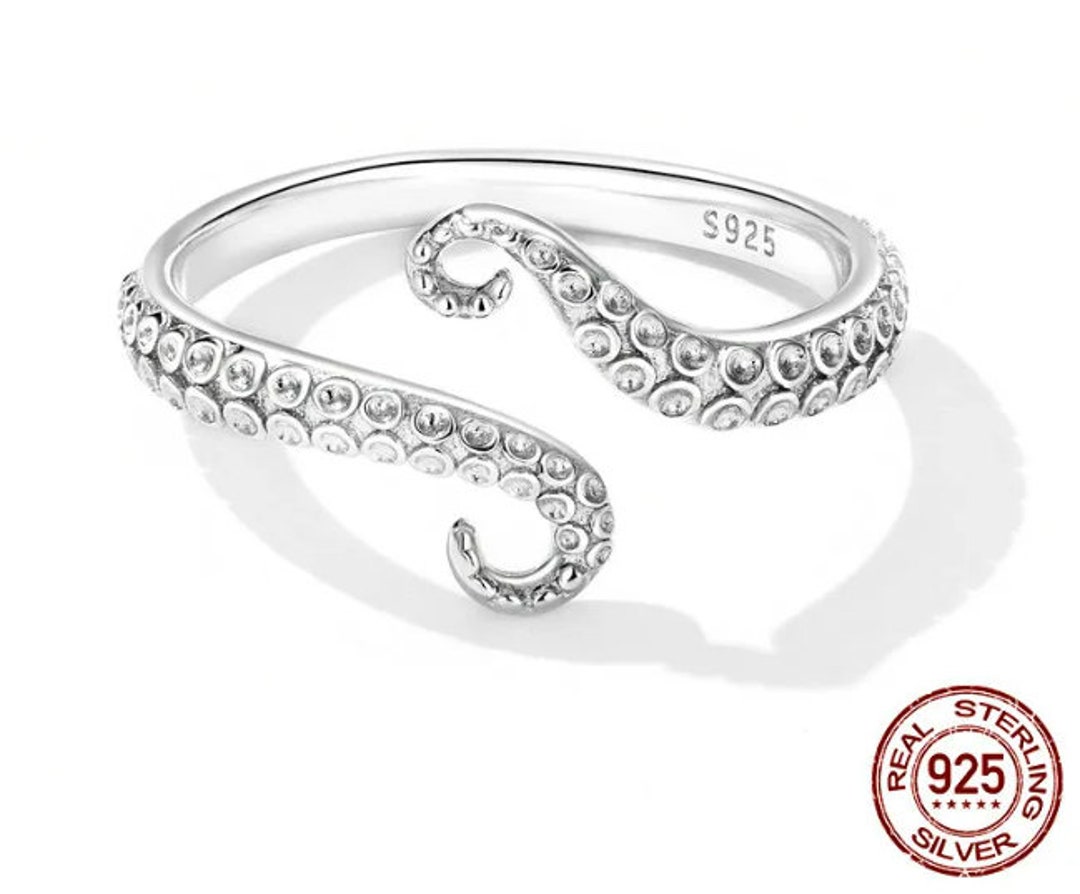 Yarn Tension Ring Octopus Tentacles, 925 Sterling Silver Adjustable ...