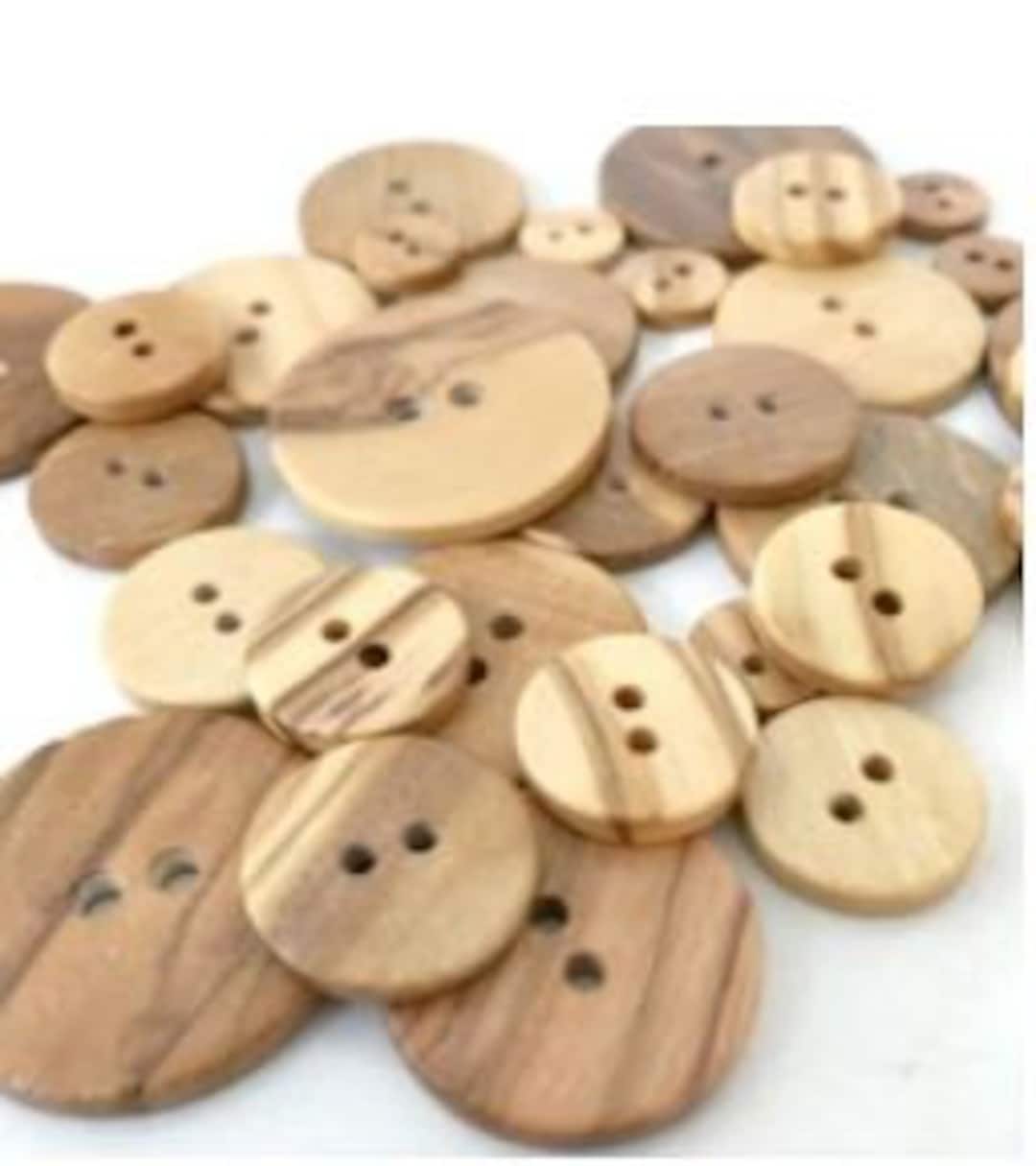 Olive Wood Buttons - Natural Finish Two Hole Classic Round Button (5pk ...