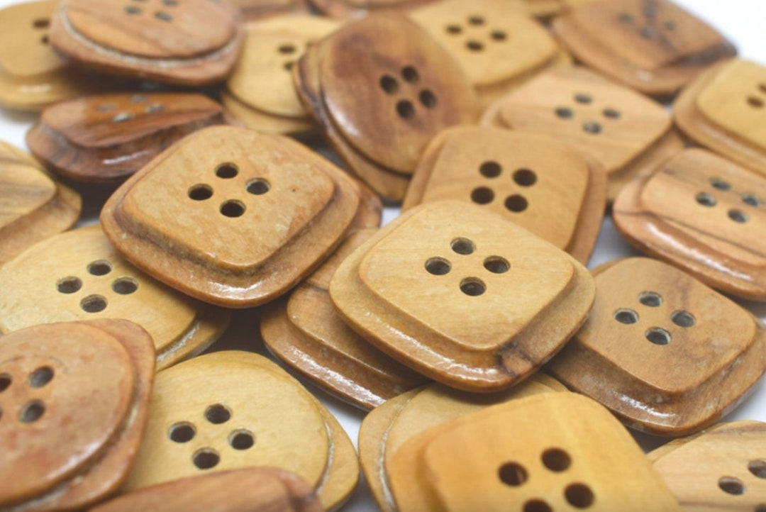 Large Square Natural Olive Wood Buttons - 25mm (1") Curved Edge 4 Hole ...