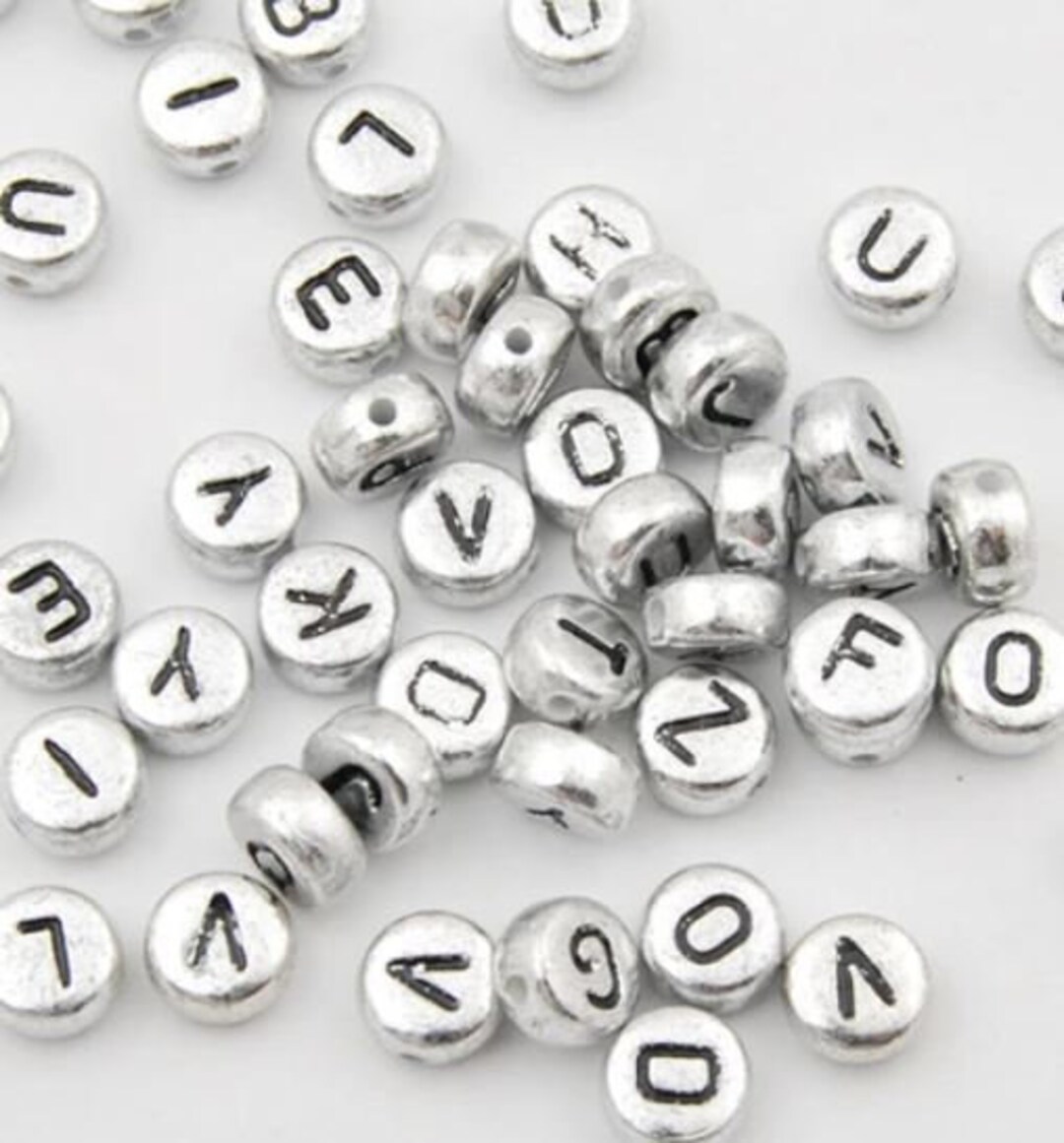 Alphabet Letter Beads, 7mm Silver Metallic Round Acrylic Beads With ...
