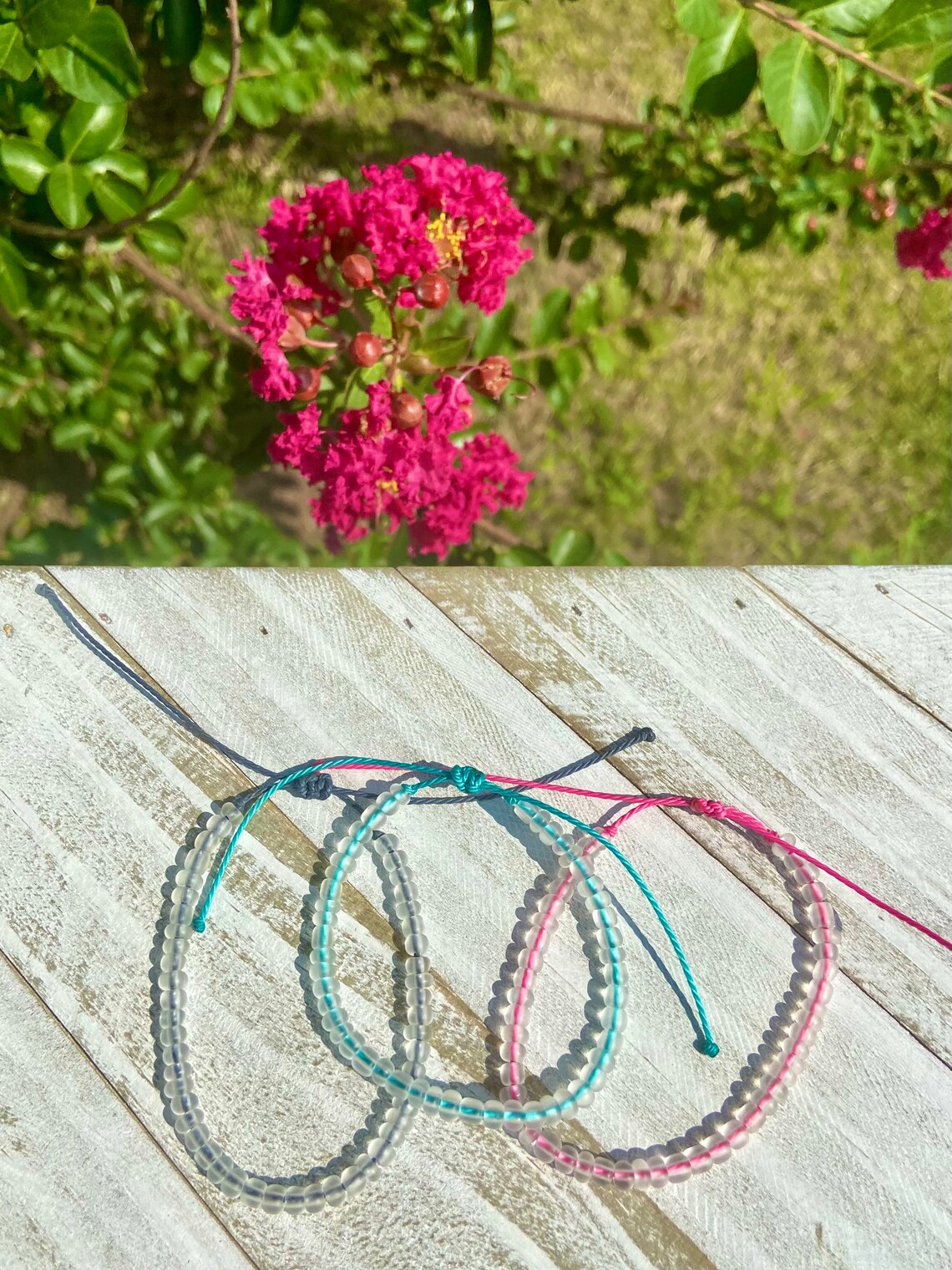 Custom Color Clear Beaded Waxed String Bracelet Waterproof - Etsy