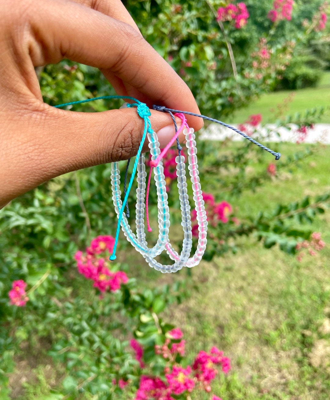 Custom Color Clear Beaded Waxed String Bracelet Waterproof Bracelet ...