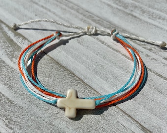 Multi-string Christian Cross Bracelet Waterproof & Adjustable Wax ...