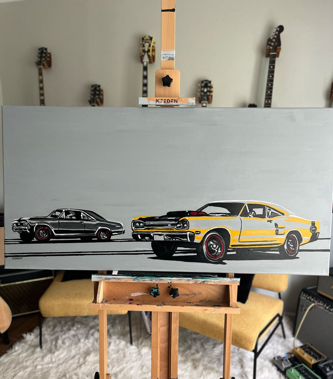 1969 Drag Race Painting 24" X 48" Acrylic on Canvas - Etsy