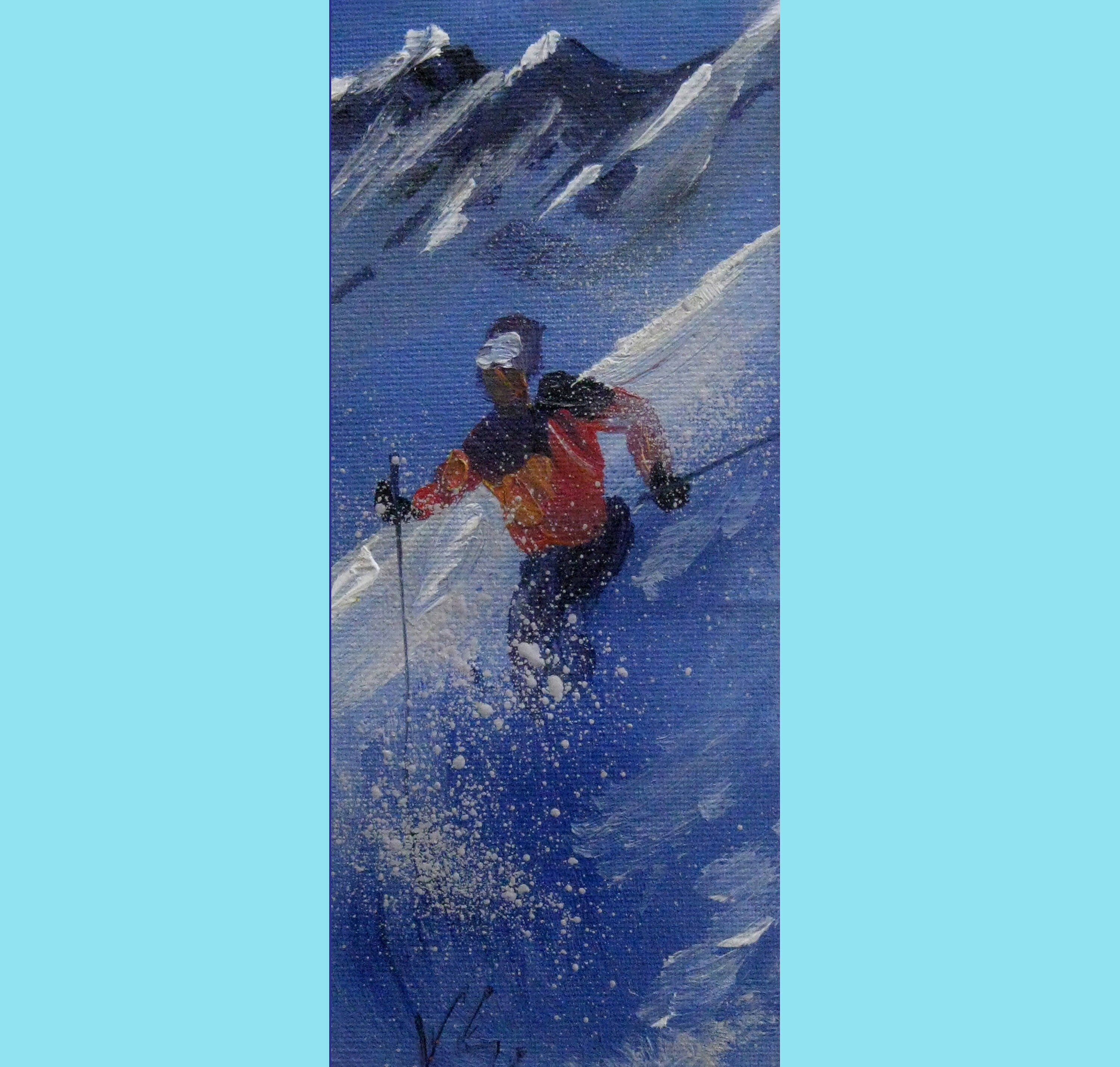Skier Painting Original Art Oil Canvas Skier Art Home Decor Small 6" by ...