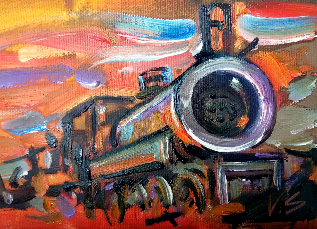 Locomotive Painting Original Art Original Oil Canvas Art Home Decor 4.5 ...