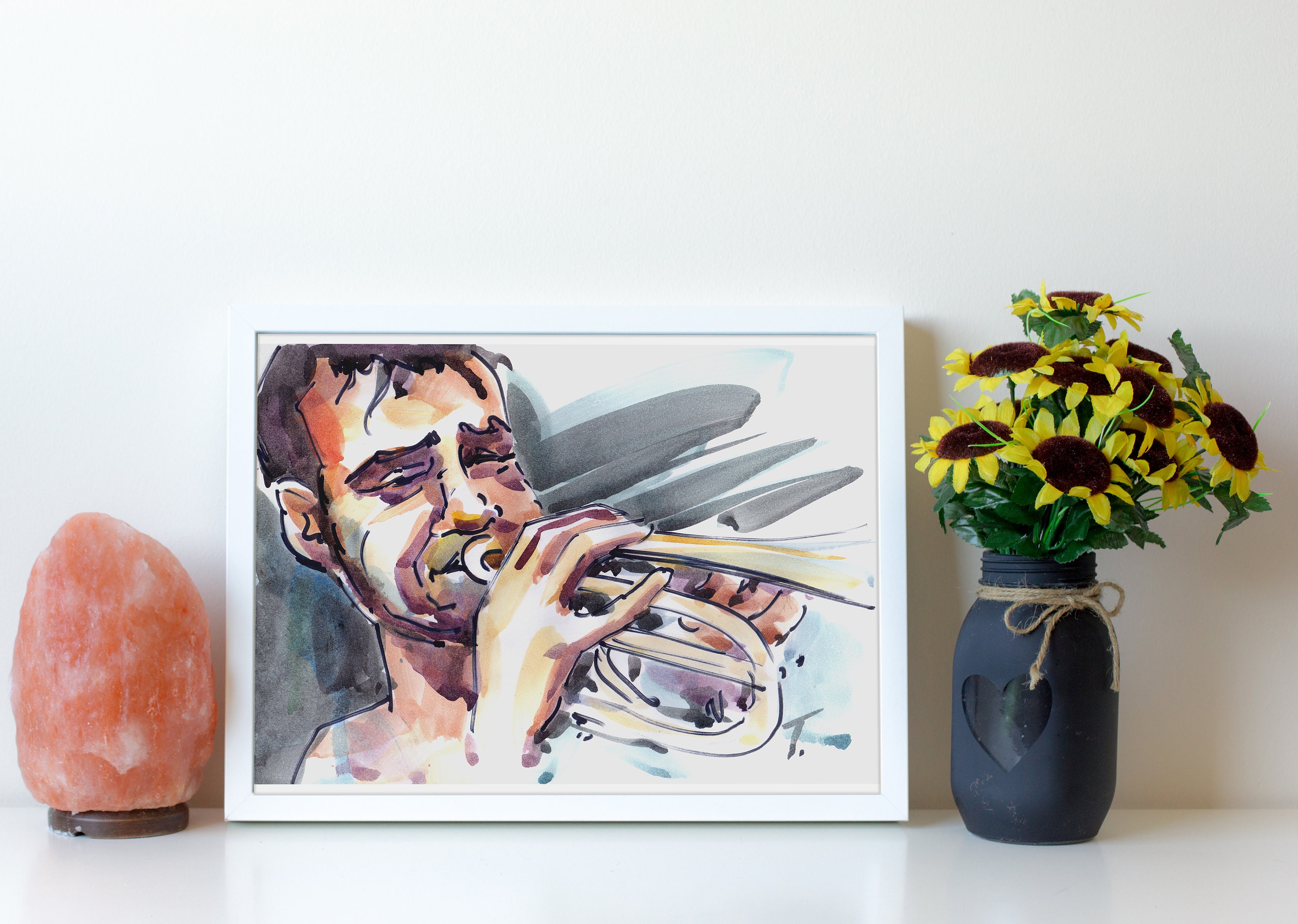 Trumpet Painting Original Art Watercolor Musician Painting | Etsy