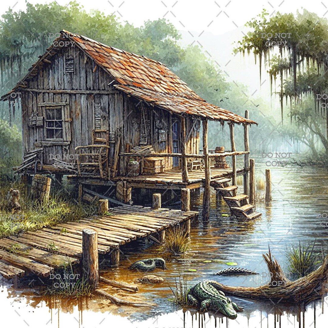 Worn Old Shack on the Bayou | Hunting | Swamp | Watercolor | DIGITAL ...