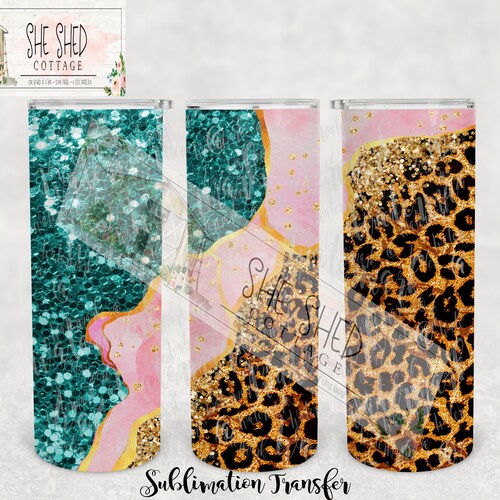 Leopard & Pink Glitter Tumbler Sublimation Transfer Ready - Etsy
