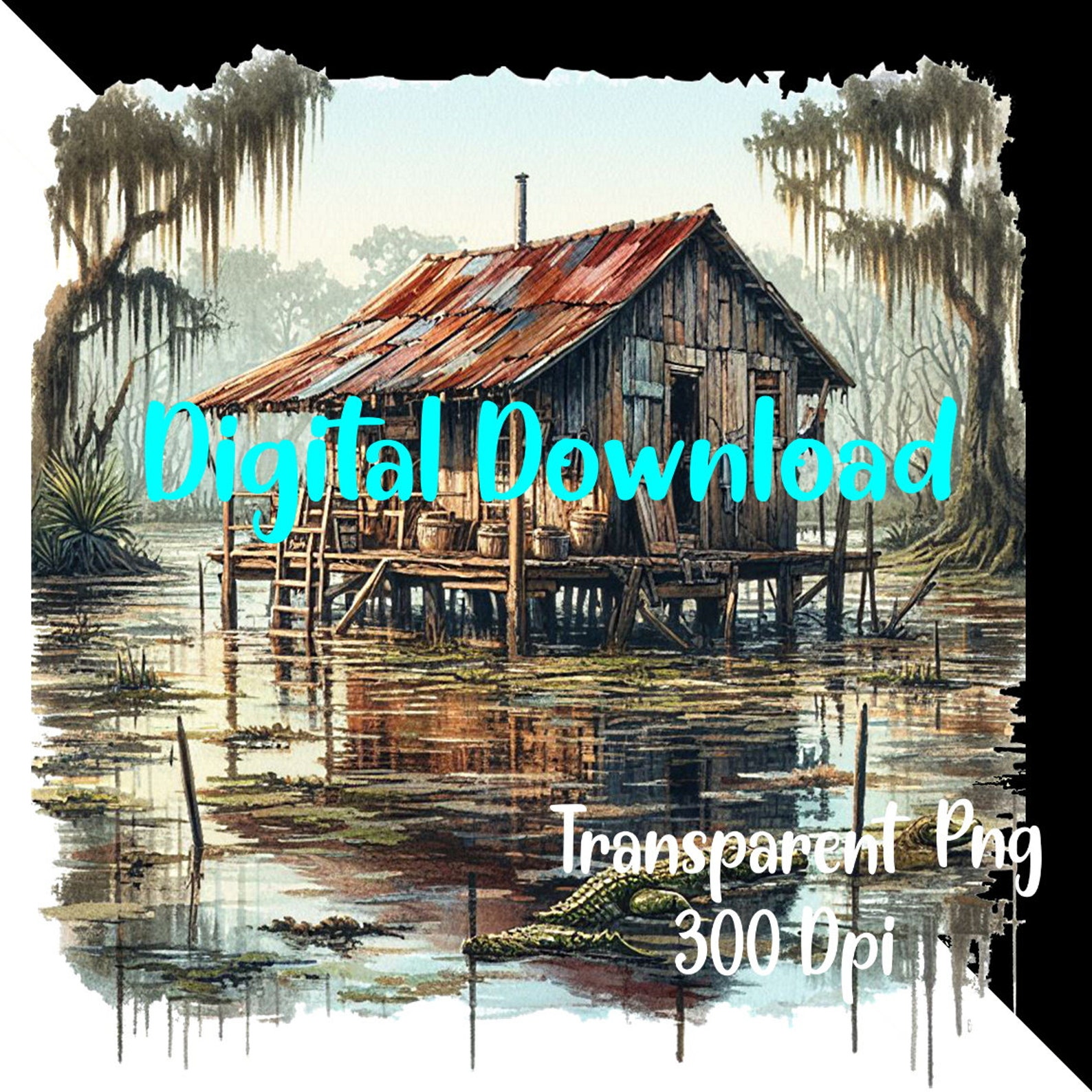 Worn Old Shack on the Bayou | Hunting | Swamp | Watercolor | DIGITAL ...