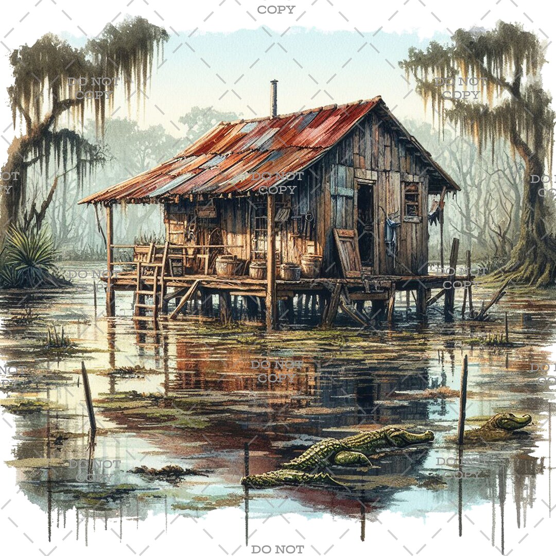 Worn Old Shack on the Bayou Hunting Swamp Watercolor DIGITAL DOWNLOAD ...