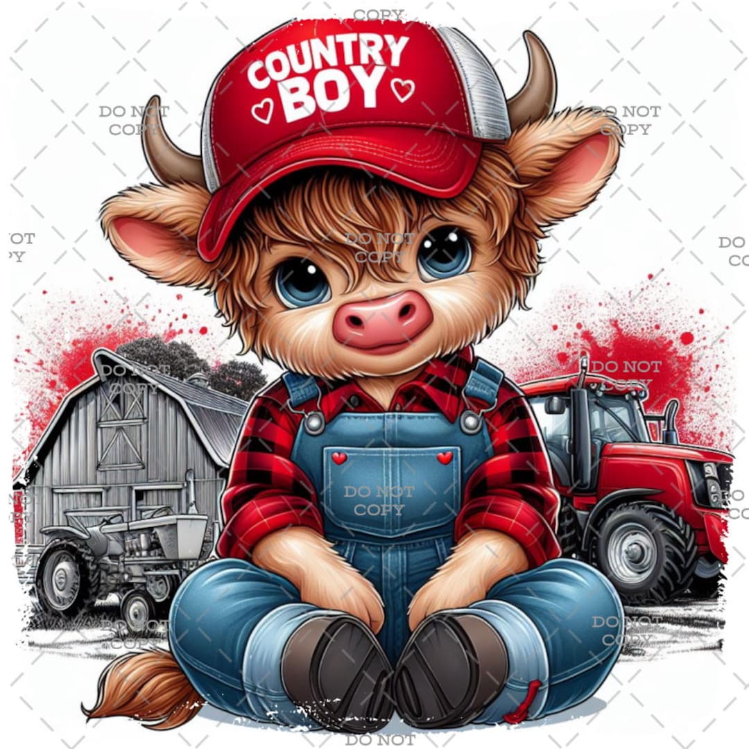 Country Boy Highland Cow DIGITAL DOWNLOAD Png File - Etsy