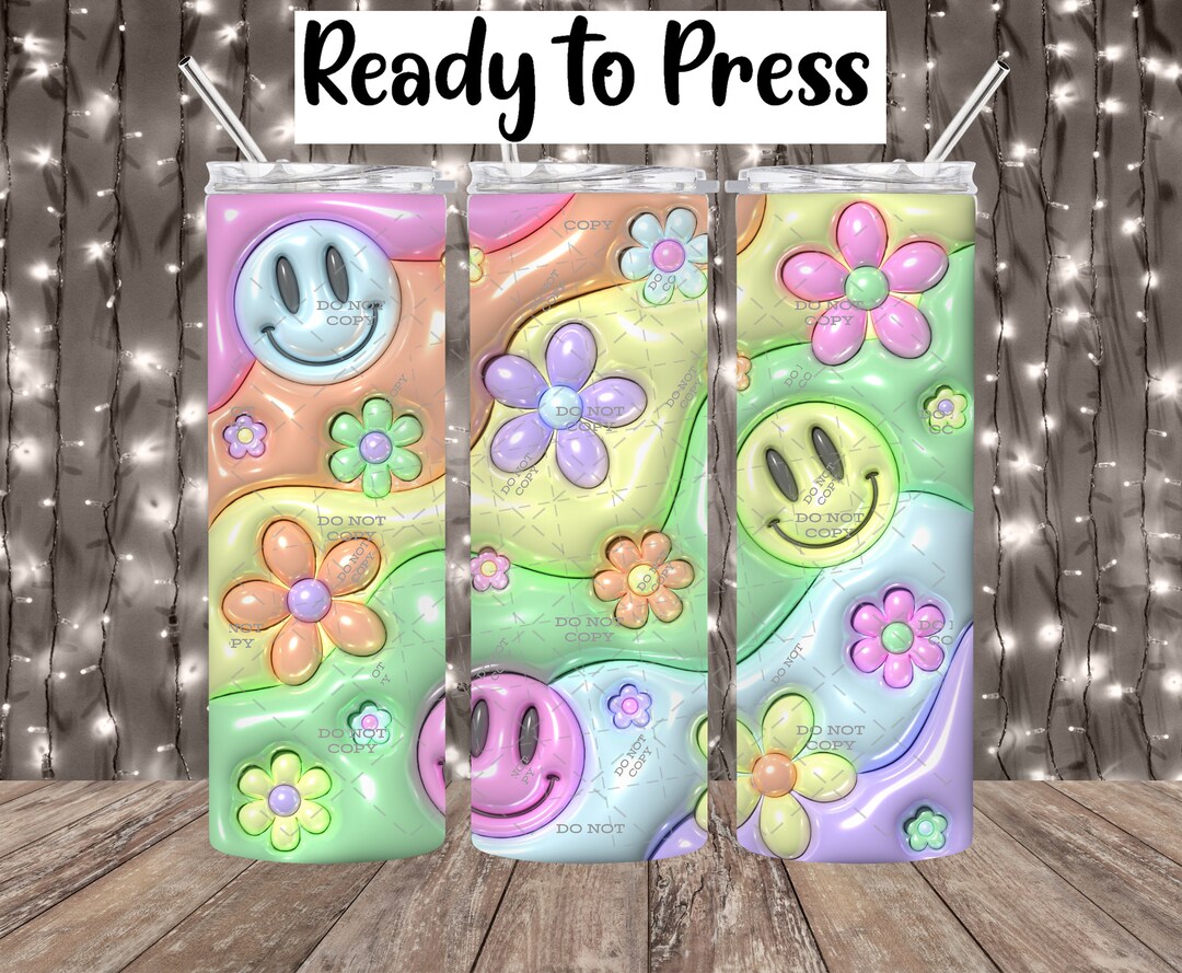 3D Inflated Pastel Smiley Faces and Daisies Sublimation Transfer Ready ...