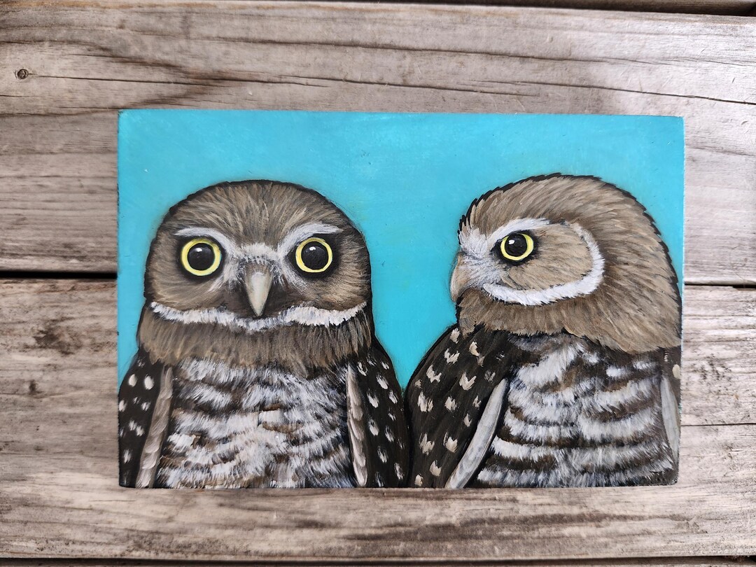 Original Burrowing Owls Painting, One of a Kind, 4x6x.75 Inches ...