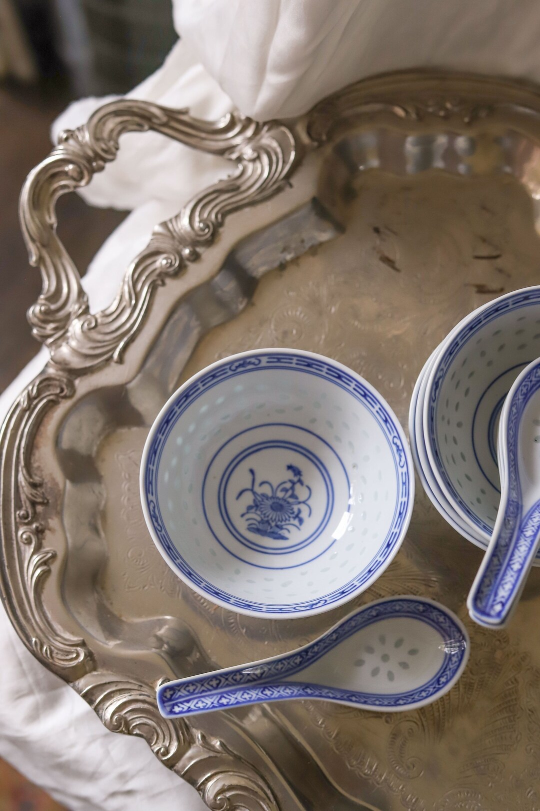 Blue and White Chinese Rice or Soup Bowl & Spoon - Etsy