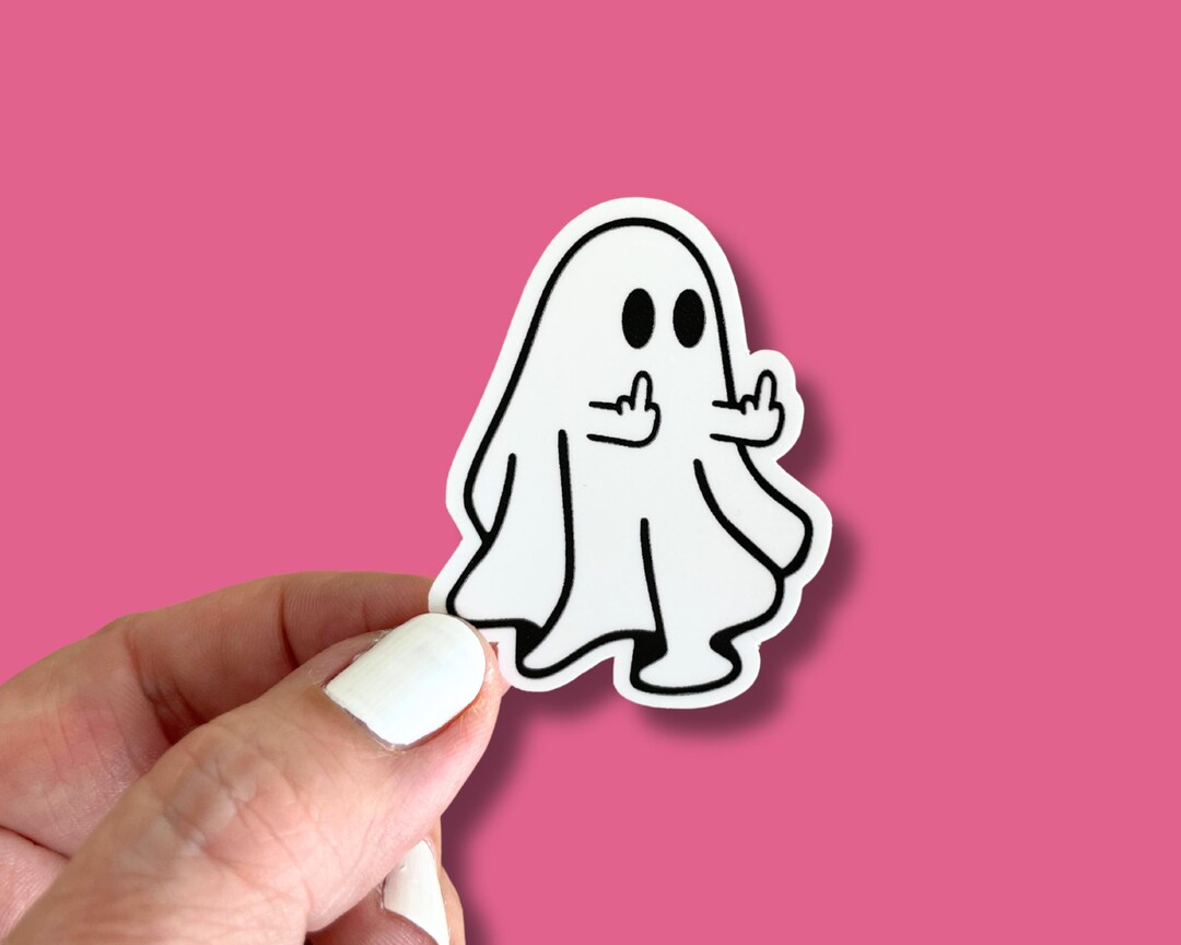 Middle Finger Sheet Ghost Sticker, Flipping off Ghost, Funny Halloween ...