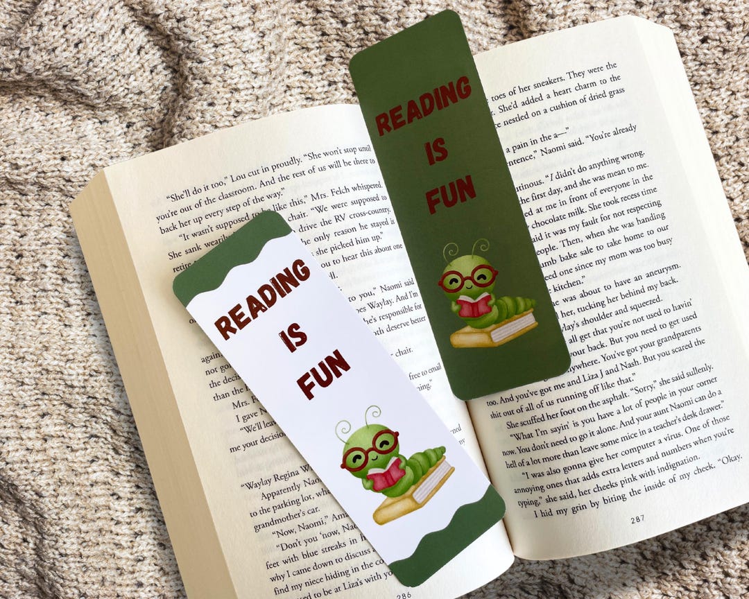 Bookworm Reading is Fun Bookmark Printed on Both Sides, Gift for ...