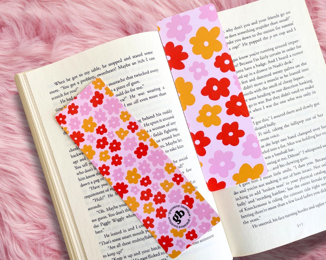 Groovy Retro Flowers Cardstock Bookmark Printed on Both Sides - Etsy