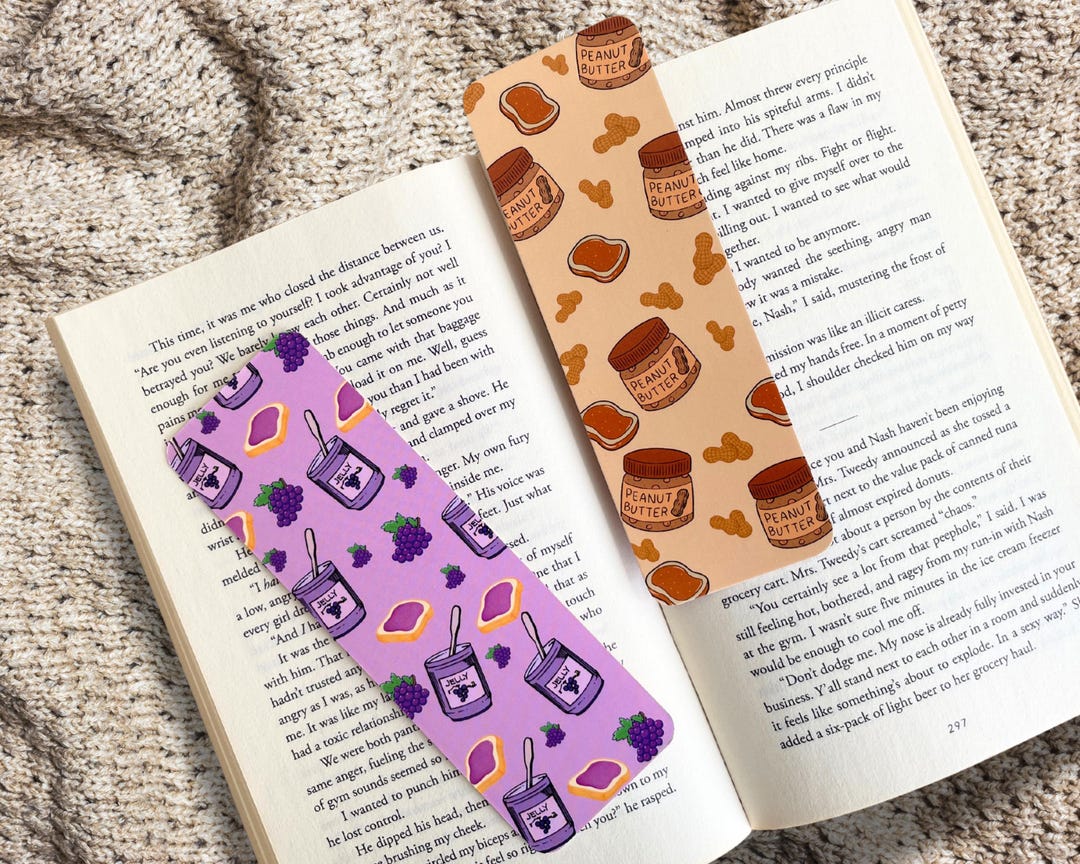 Peanut Butter and Jelly Bookmark Printed on Both Sides, Bookish Merch ...