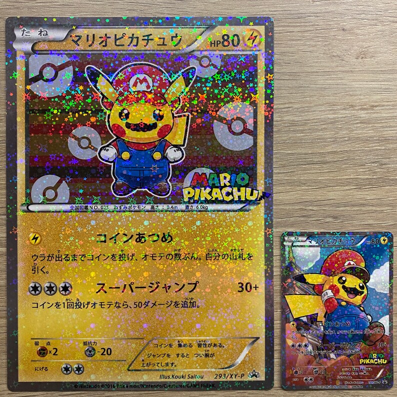 Pokemon card Pikachu mario custom card Jumbo 14x21 cm Hecho a | Etsy España