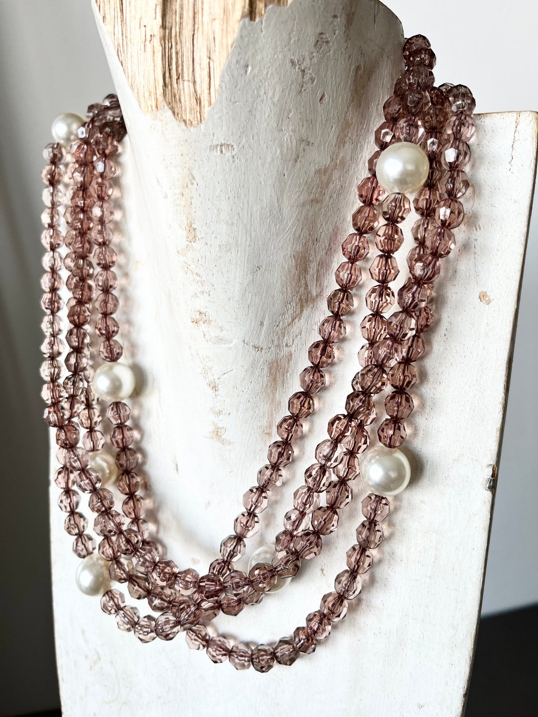 Multi-strand elena Necklace in Waxed Cotton and Plum Resin Stones ...