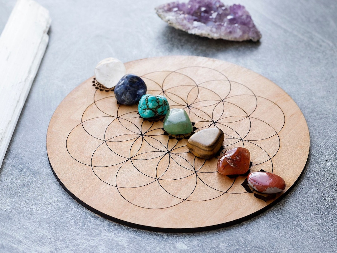 Wood Chakra Grid Board: Flower of Life, Reiki Healing - Etsy