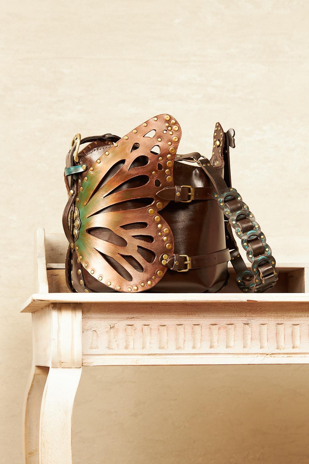 Cocoon Bag,handmade Leather Rustic Handbag,inspired in Butterflies With ...