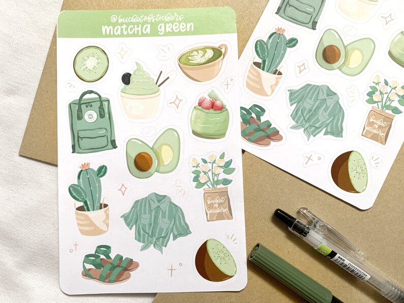Matcha Green Sticker Sheet Green Themed Stickers bullet | Etsy