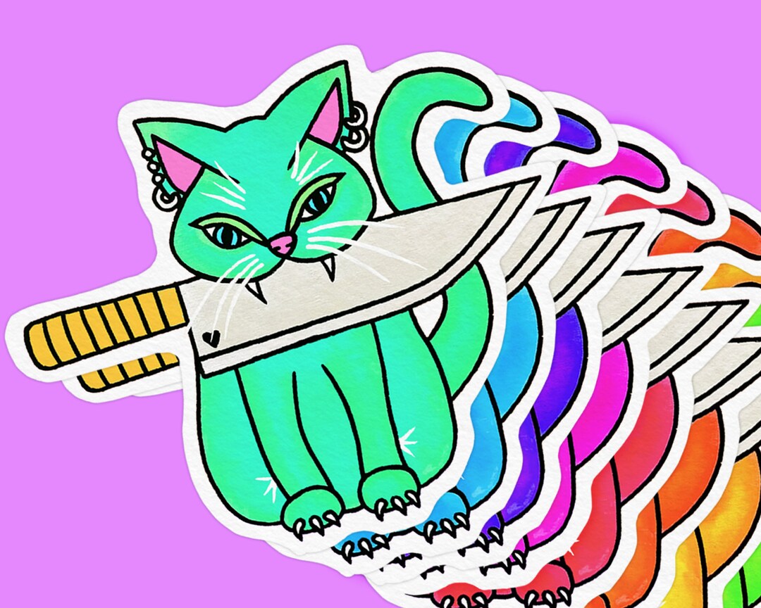 Murder Cat Sticker | Spooky Sticker | Halloween Sticker | Knife Sticker ...