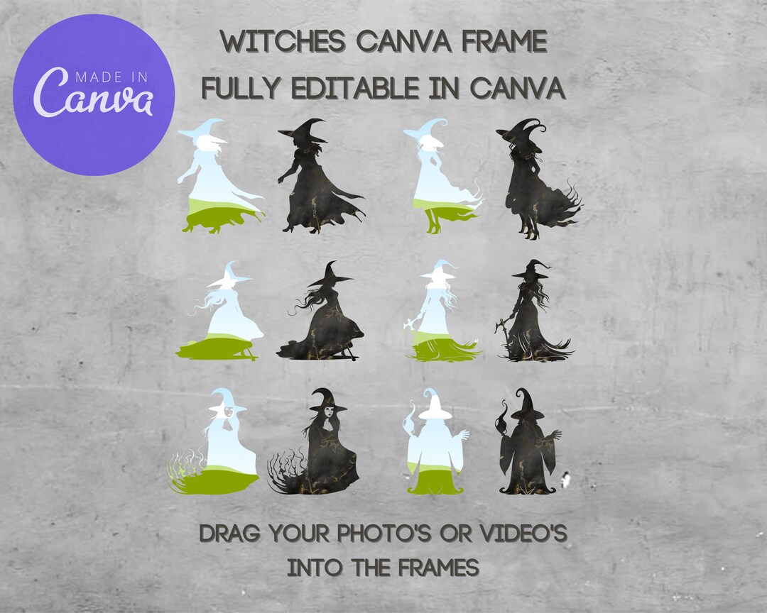 Fully Editable Witch Canva Frames - Fill Your Own - Witch Canva Frames ...