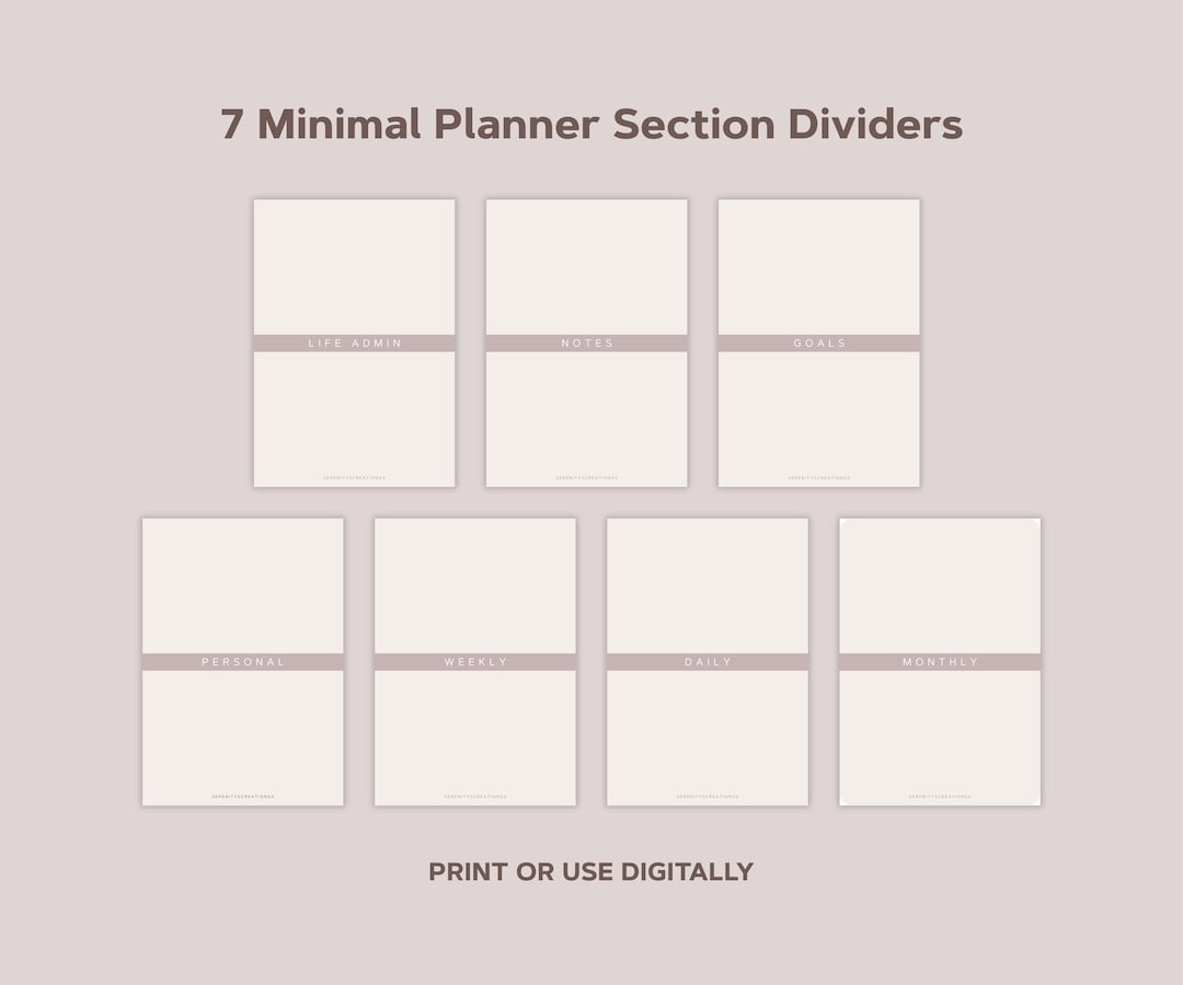 7 Minimal Planner Section Dividers Printable | Neutral Planner Dividers ...