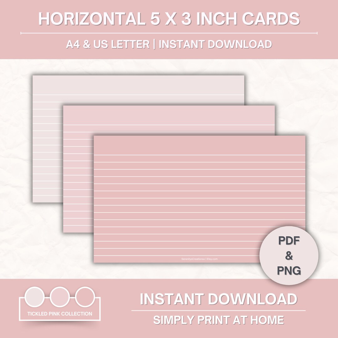 Printable Horizontal 5x3 Index Cards, Printable Lined Index Cards ...