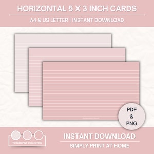 Printable Horizontal 5x3 Index Cards, Printable Lined Index Cards ...