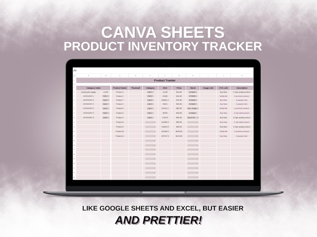 Canva Inventory Tracker Template, Product Stock and SKU Spreadsheet, Small Business & Etsy ...