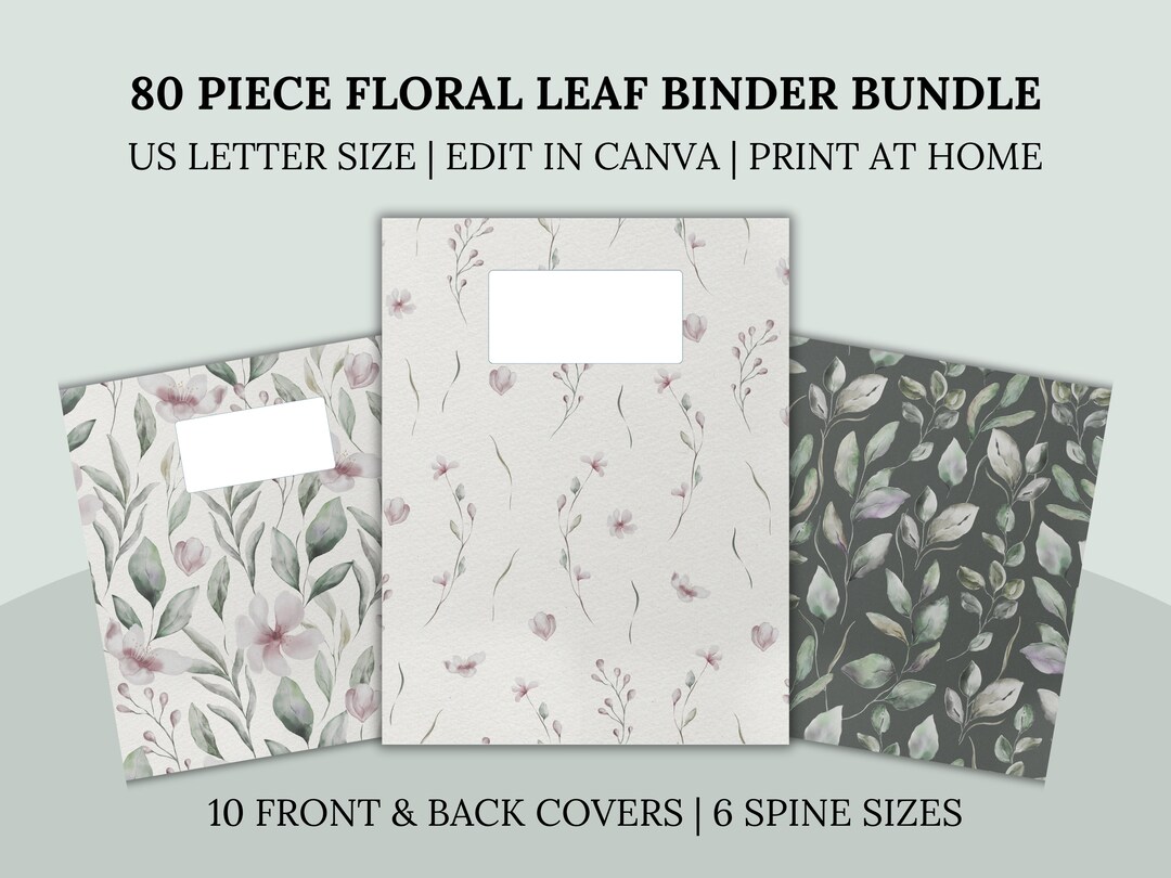 80 Piece Floral Leaf Binder Covers and Spines Bundle, Us Letter, Binder ...