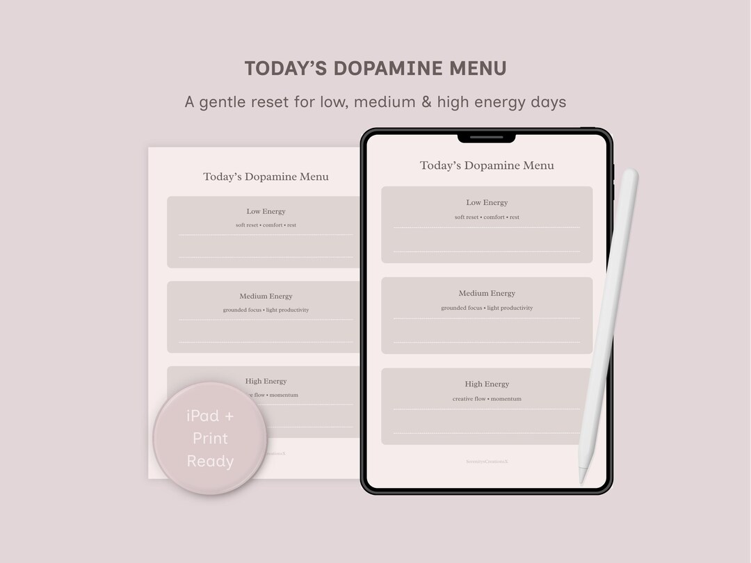 Dopamine Menu Printable | Digital Dopamine Reset for iPad & Print ...