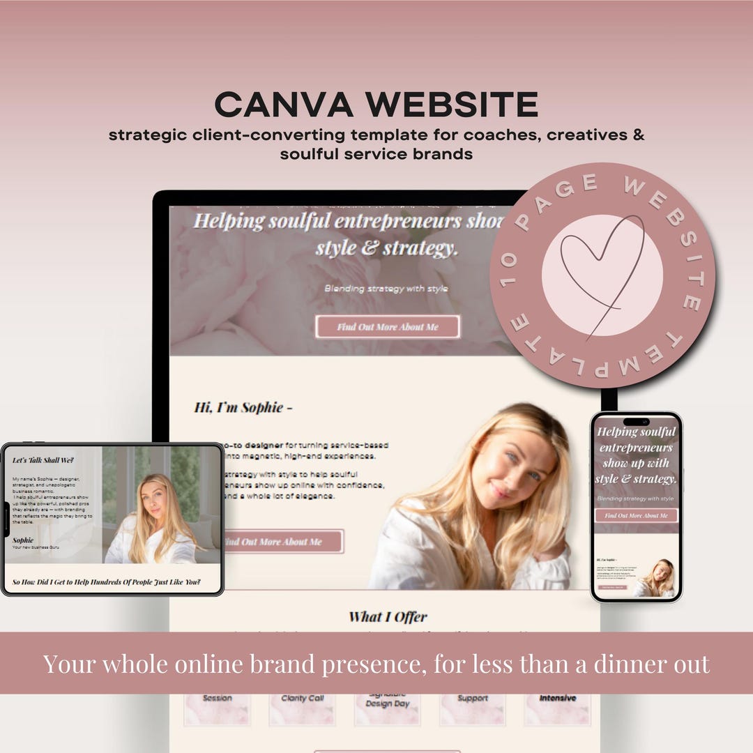 Canva Website Template for Coaches & Creatives | Multi-page Feminine ...