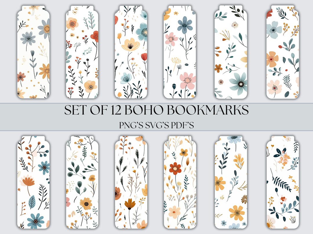 BOHO Bookmark Bundle, Set of 12, Retro Flower Bookmarks, Cut Files ...