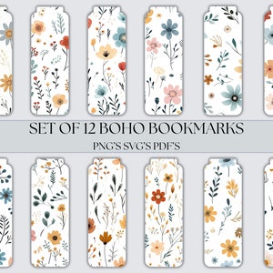 BOHO Bookmark Bundle, Set of 12, Retro Flower Bookmarks, Cut Files ...