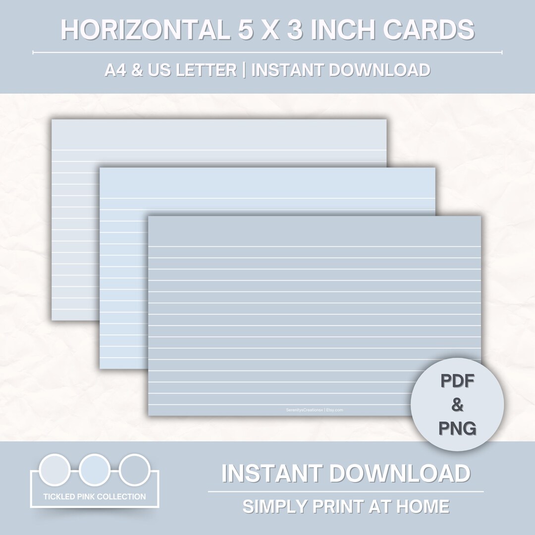Printable Horizontal 5x3 Index Cards, Printable Lined Index Cards ...