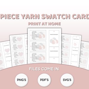 Printable Yarn Swatch Cards, Crochet & Knitting Labels, Yarn Swatch ...